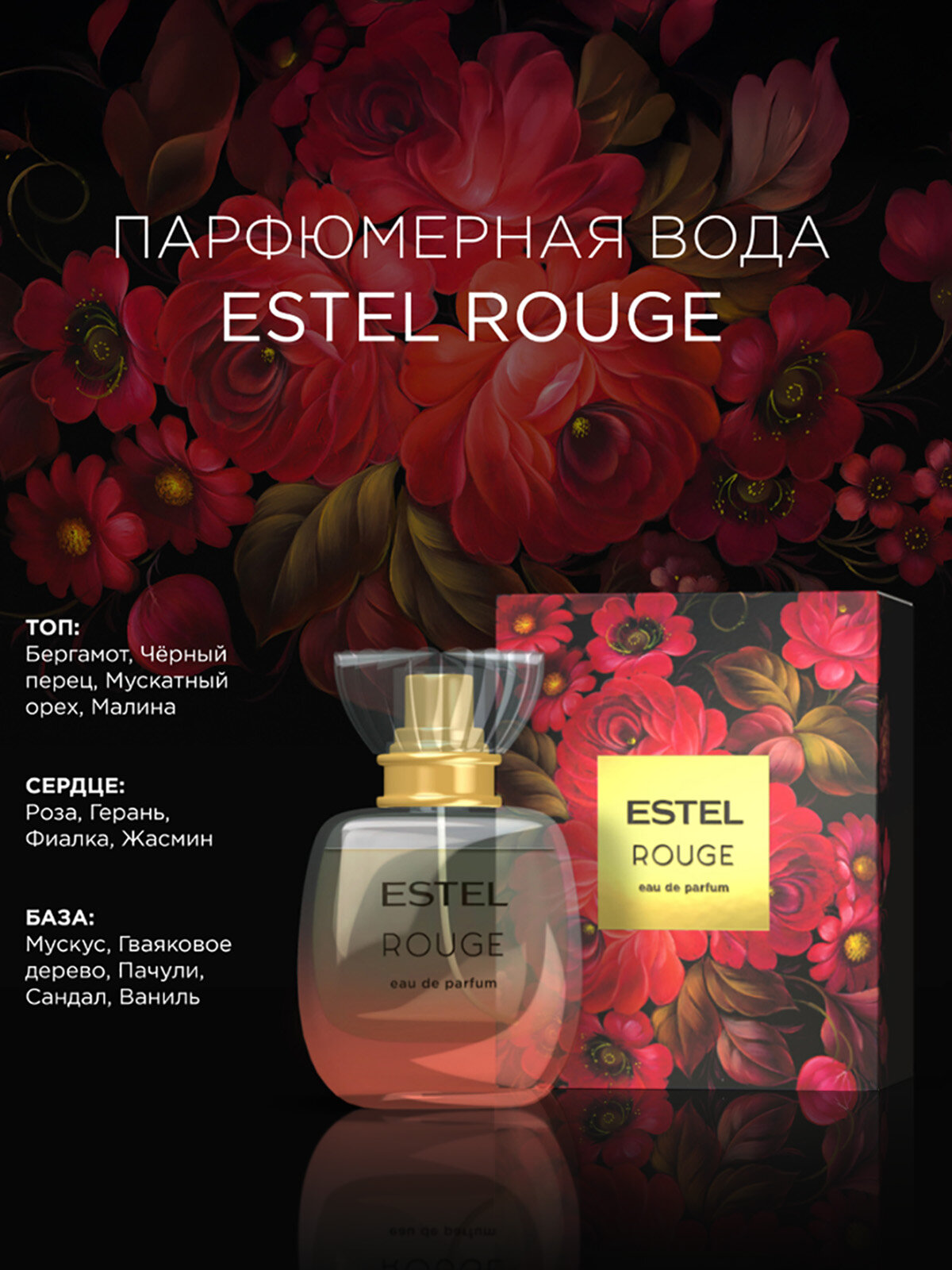 Парфюмерная вода для женщин ESTEL PROFESSIONAL Rouge - красные цветы - 50 мл