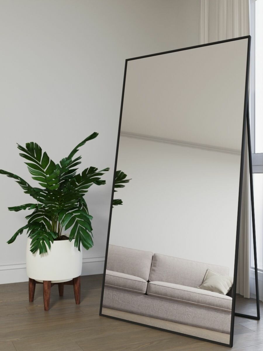 Зеркало настенное 161х80 см. BLX MIRROR интерьерное в алюминиевой раме напольное, Черное