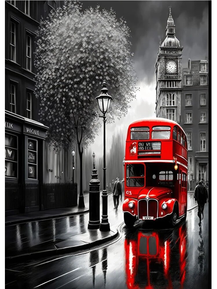 Абстрактная картина на холсте Лондон Париж, 50x70cm No Frame, Красный