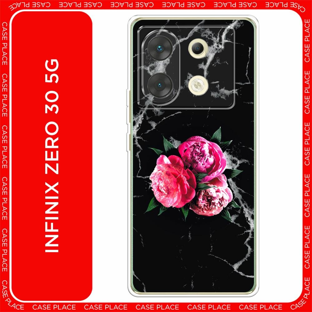 Чехол на Infinix Zero 30 5G / Инфиникс Зеро 30 5G с принтом "Букет на черном мраморе"