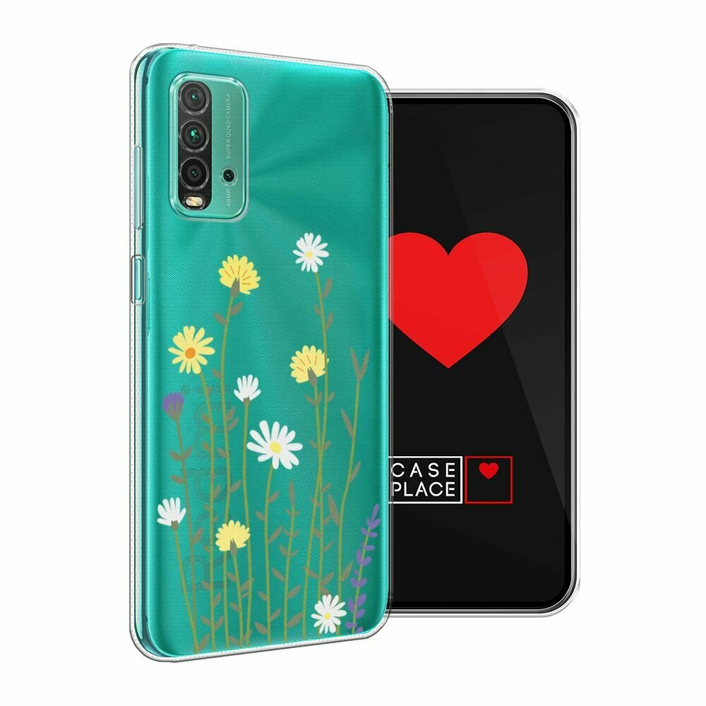 Чехол на Xiaomi Redmi 9T / Сяоми Редми 9Т с принтом "Пучок полевых цветов", прозрачный — фото 1