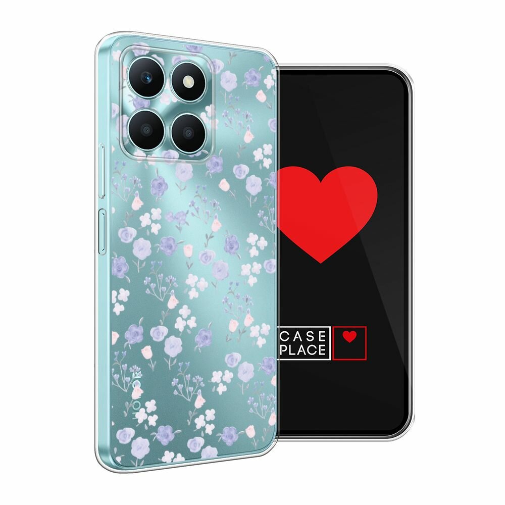 Чехол на Honor X6A / Хонор X6A с принтом "Сиреневые розы паттерн", прозрачный — фото 1