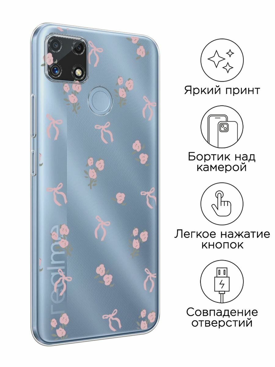 Чехол на Realme C25/C25s / Реалми С25/C25s с принтом "Розы и ленточки", прозрачный — фото 1