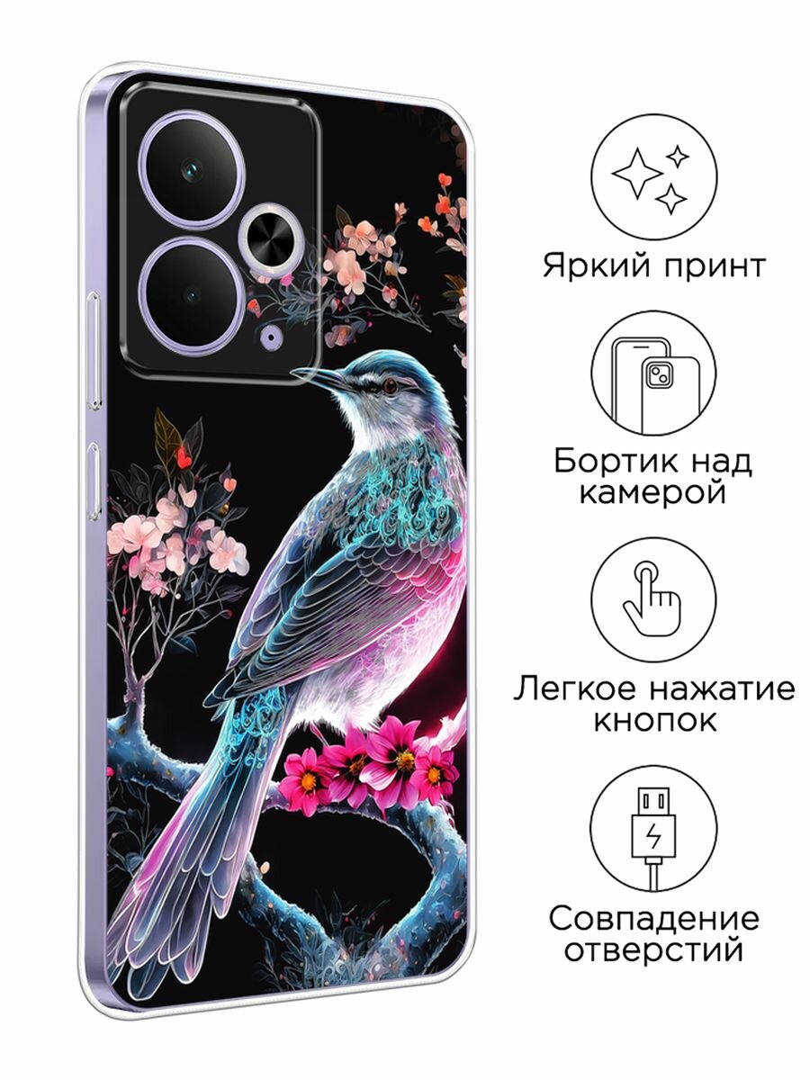 Чехол на Realme 14T / Реалми 14Т с принтом "Птица на цветущем дереве" — фото 1