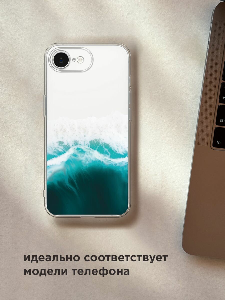 Чехол на Apple iPhone 16e/17e / Айфон 16е/17e с принтом "Большая волна", прозрачный — фото 1
