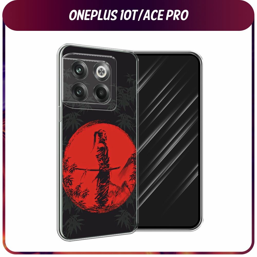 Чехол на OnePlus 10T / Ван плюс 10T с принтом "Самурай на красном фоне"