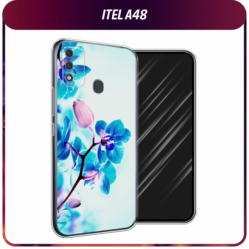 Силиконовый чехол на Itel A48 / Ител А48 с принтом "Голубая орхидея"