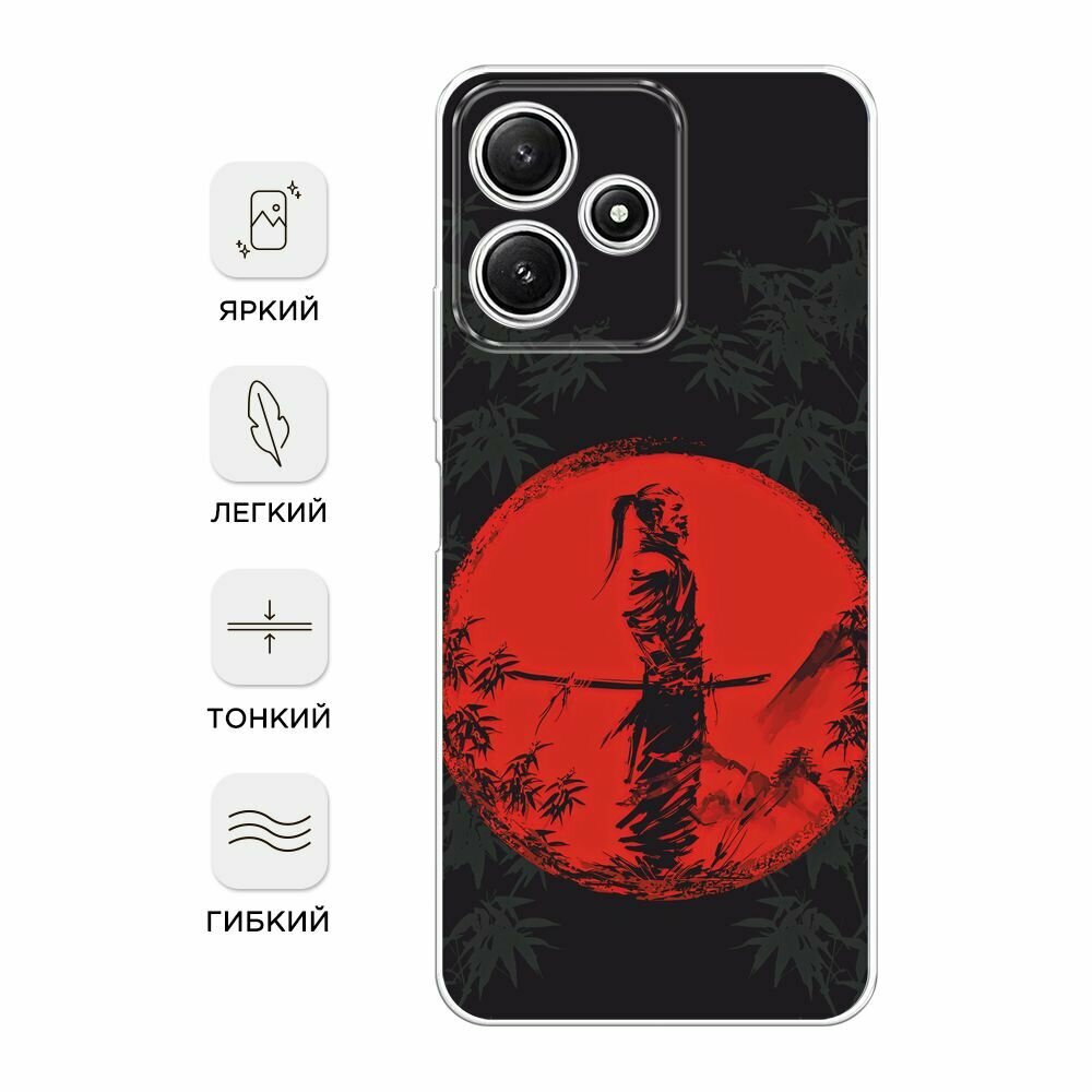 Чехол на Xiaomi Redmi 12 5G / Сяоми Редми 12 5G с принтом "Самурай на красном фоне" — фото 1