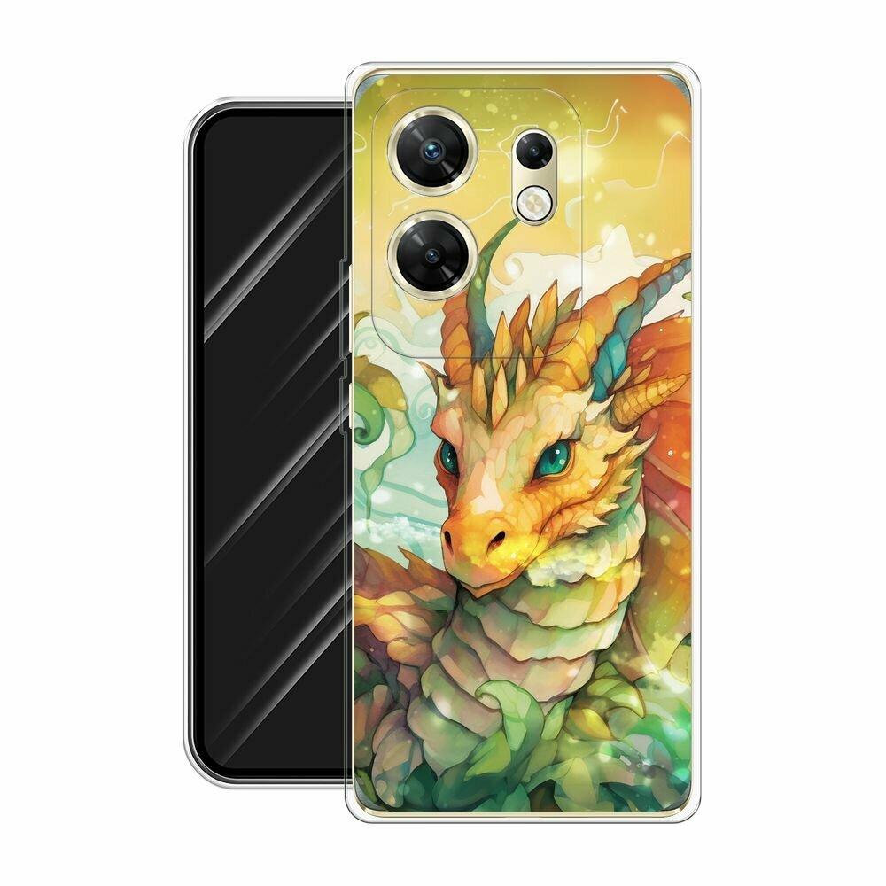Чехол на Infinix Zero 30 4G / Инфиникс Зеро 30 4G с принтом Жёлтый дракон рисунок — фото 1