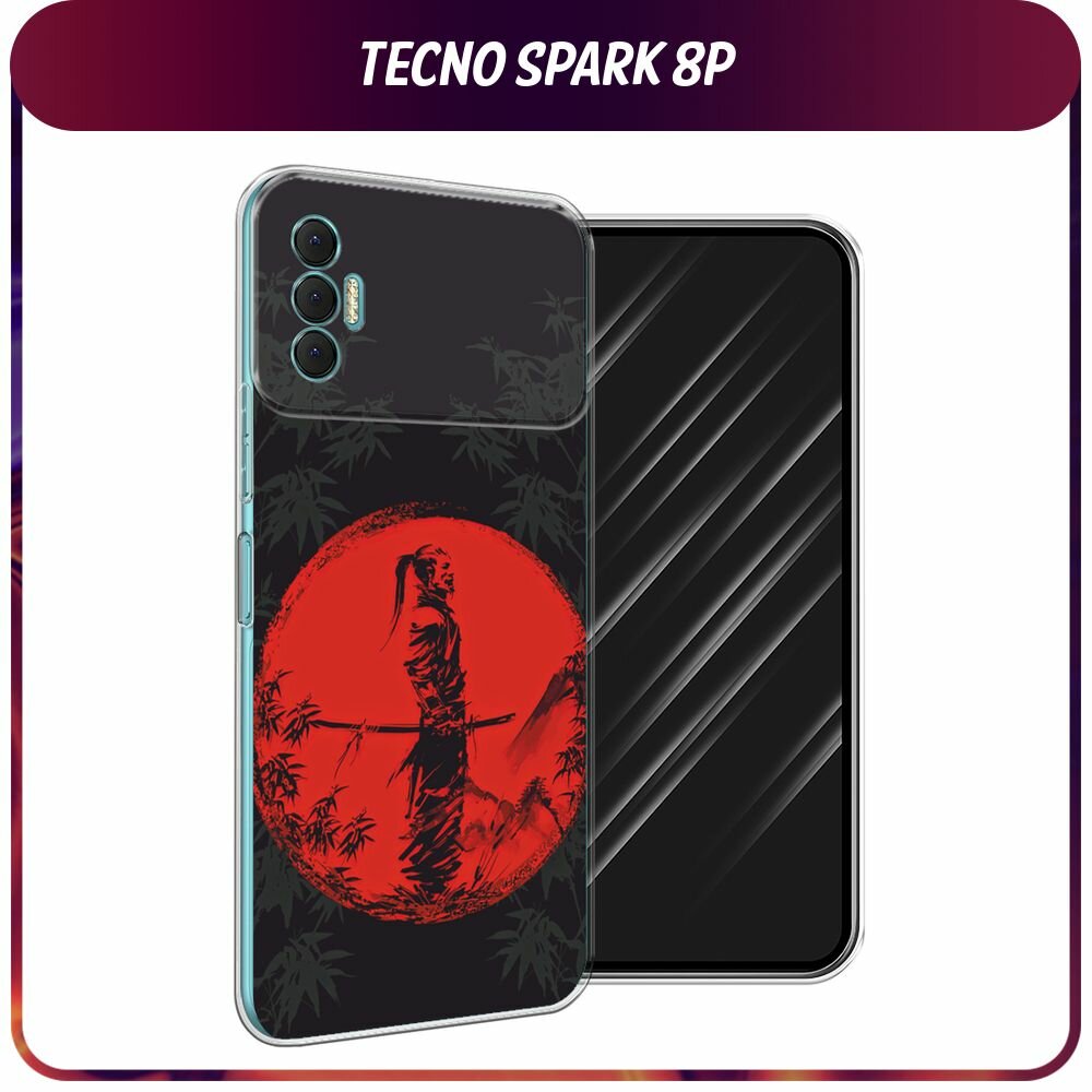 Чехол на Tecno Spark 8P / Техно Спарк 8P с принтом "Самурай на красном фоне"