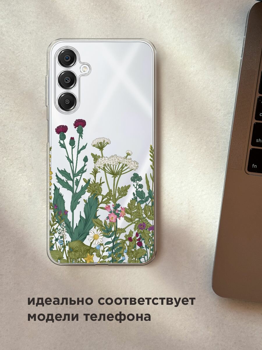 Чехол на Samsung Galaxy A16 / Самсунг А16 с принтом "Дикие полевые цветы", прозрачный — фото 1