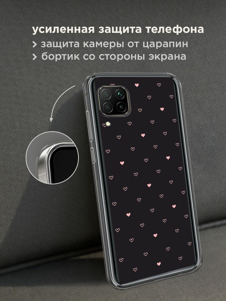 Чехол на Honor 30S Global/Huawei P40 Lite 5G/Nova 7 SE / Хонор 30S с принтом "Черный фон и сердечки" — фото 1
