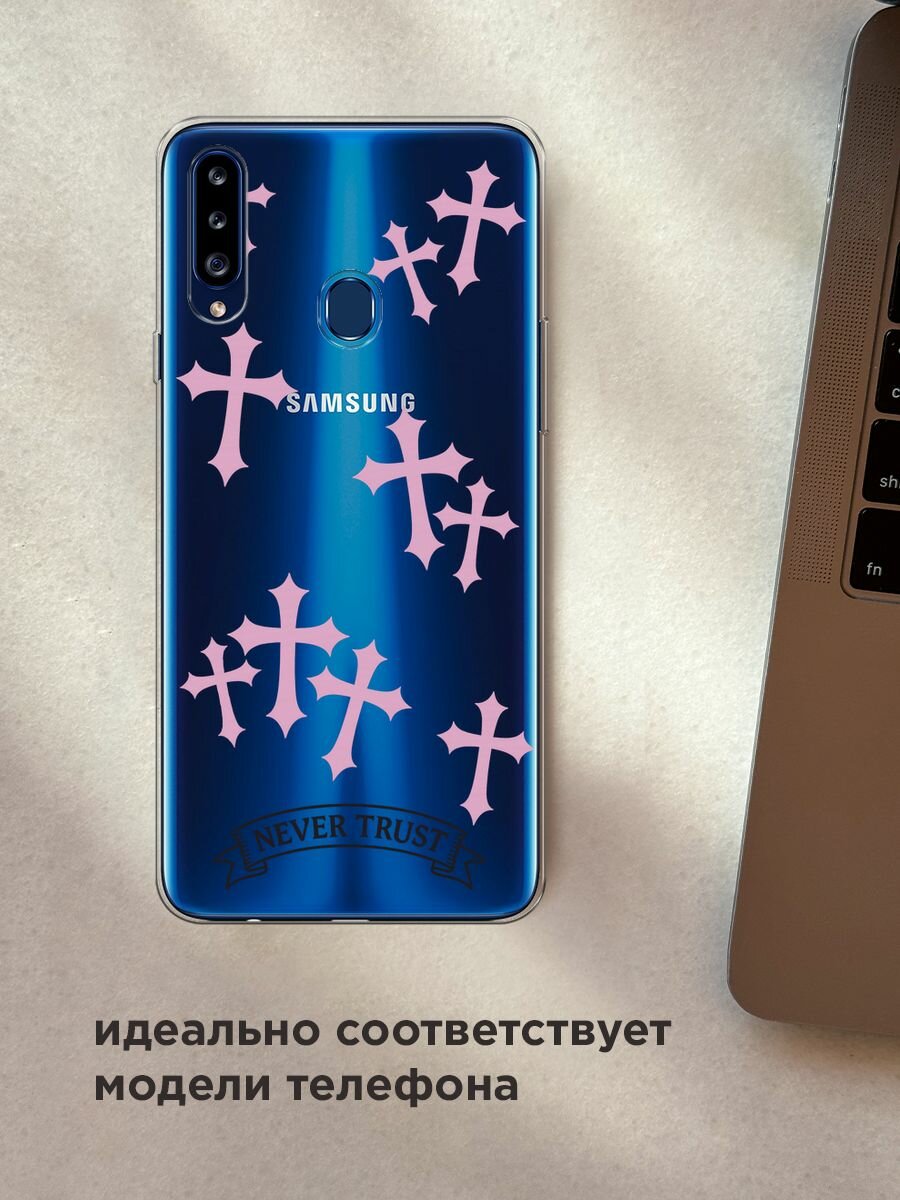 Чехол на Samsung Galaxy A20s / Самсунг Галакси A20s с принтом "Розовые кресты", прозрачный — фото 1