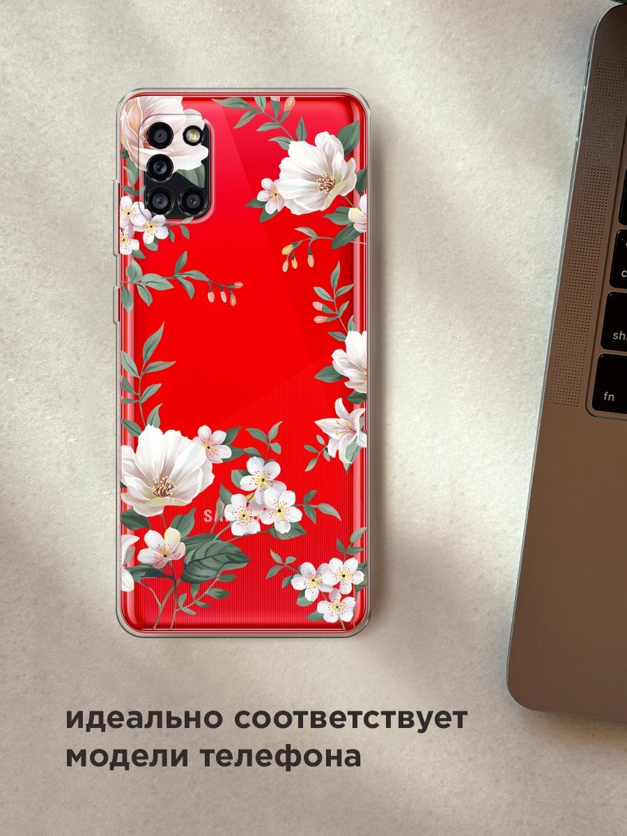 Чехол на Samsung Galaxy A31 / Самсунг Галакси А31 с принтом "Beautiful white flowers", прозрачный — фото 1