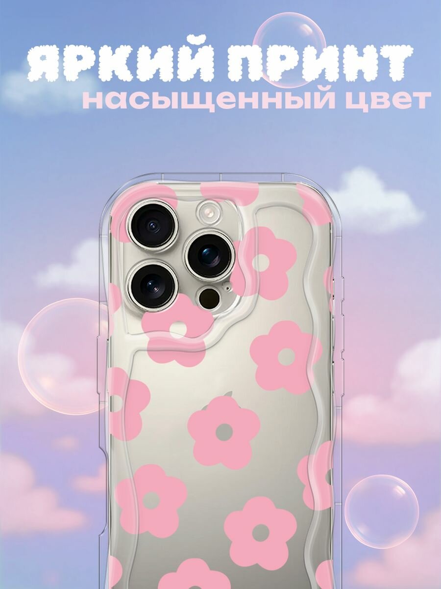 Чехол на Apple iPhone 16 Pro / Айфон 16 Про с принтом "Цветы розовые паттерн" — фото 1