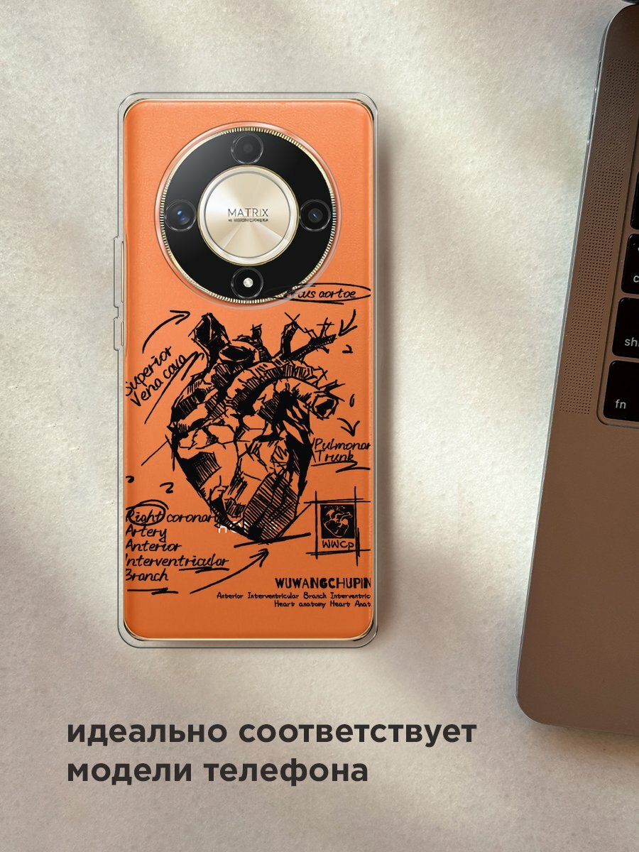 Чехол на Honor X9b / Хонор X9B с принтом "Анатомическое сердце 2", прозрачный — фото 1