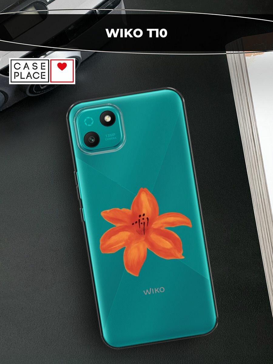 Чехол на Wiko T10 / Вико Т10 с принтом "Оранжевый цветок", прозрачный