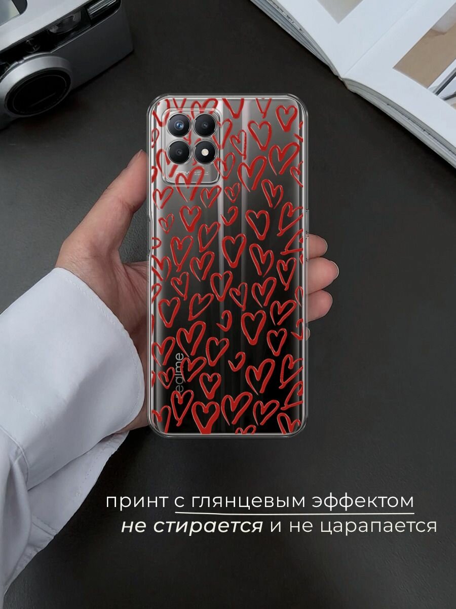 Чехол на Realme 8i / Реалми 8i с принтом "Легкие бордовые сердечки" — фото 1