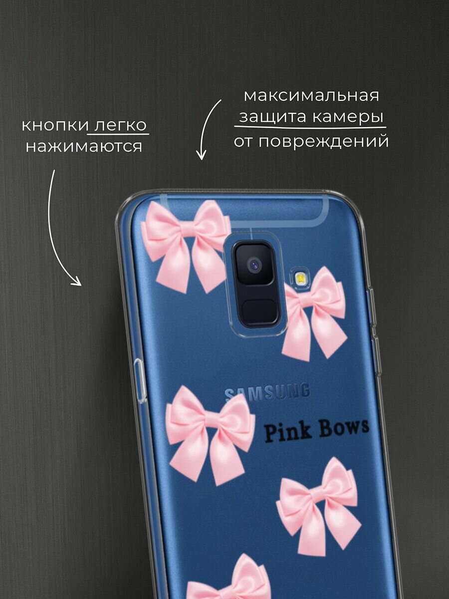Чехол на Samsung Galaxy A6 / Самсунг Галакси А6 с принтом "Pink Bows", прозрачный — фото 1