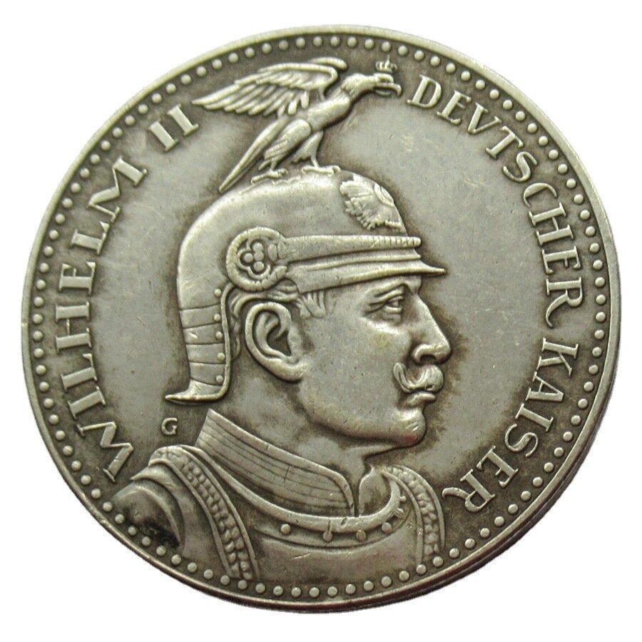 Памятная монета Германии 5 марок 1913 года, посеребренная медная копия кайзера Вильгельма II