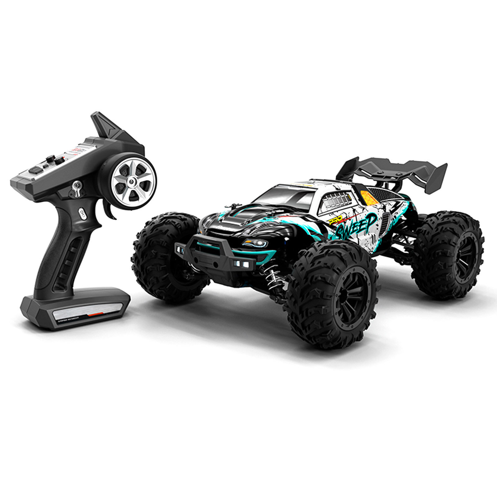 RC Car 2.4GHz 70KM/H 1/16 Off Road RC Trucks Brushless Motor LED Light 4WD Vehicle Racing Climbing Car Gifts for Kids Adults Alloy PA PVC 2840 Brushless Motor 4000 KV 17g Servo Brushless 35A 2S ESC 7.4V 1500mAh 180-210mins Charging 15-18min