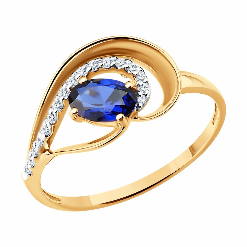 Кольцо SOKOLOV, красное золото, 585 проба, корунд синтетический, фианит