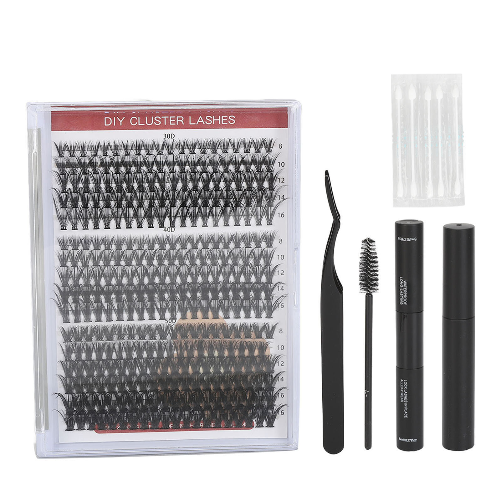 Набор для наращивания ресниц Пушистый многоразовый портативный набор для индивидуальных кластеров ресниц с пинцетом для фиксации ресниц для начинающих 16 рядов комбинации 30D+40D+50D