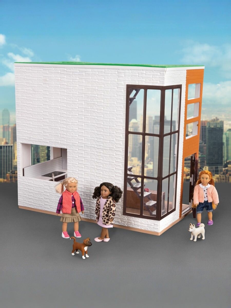 LORI BY BATTAT Кукольный дом с аксессуарами Лофт с кухней и мебелью для кукол для детей от 3 лет