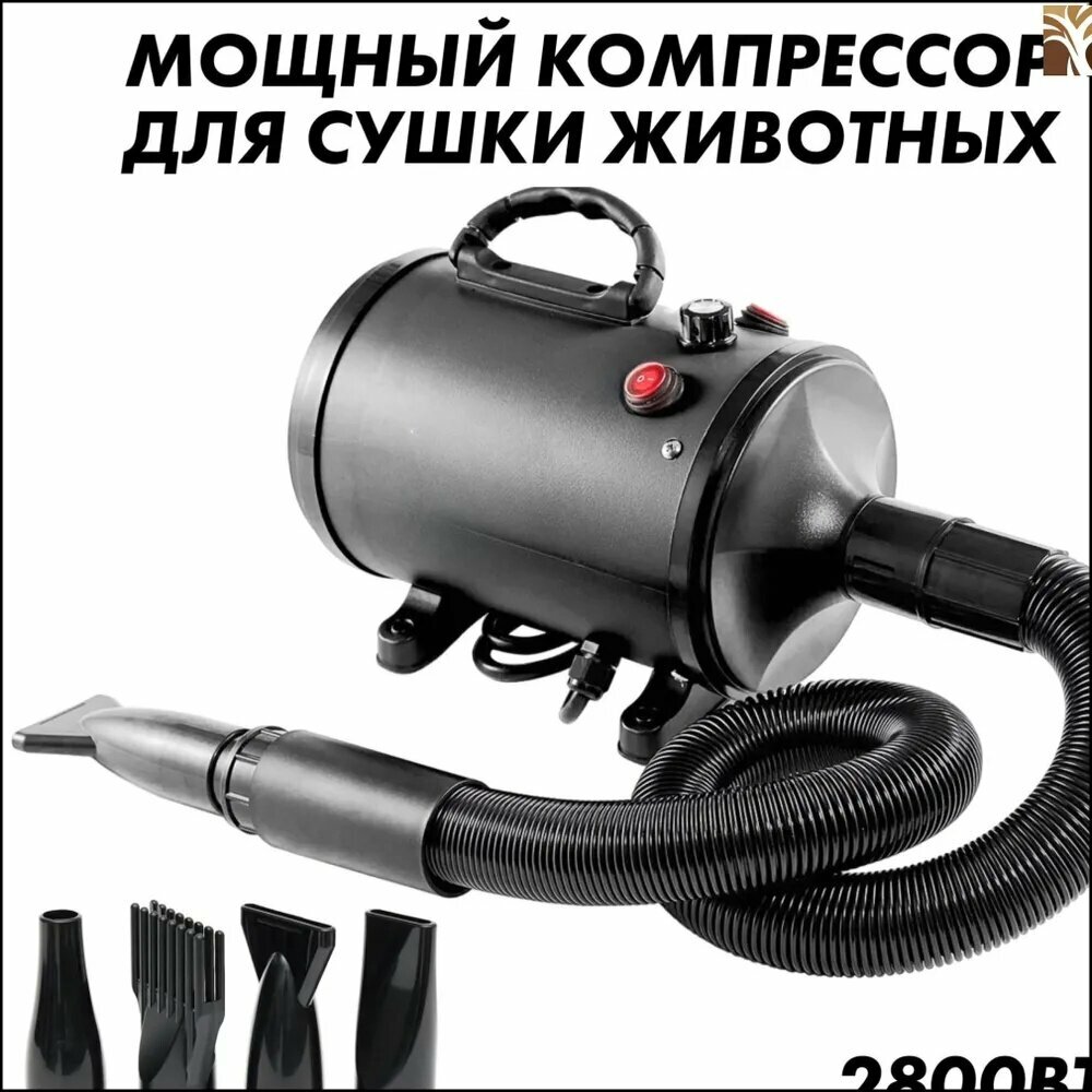 Фен-компрессор для сушки животных 2W оснащёный функцией защиты от пересушивания волоса, лёгкий, тихий и мощный, 2800 Вт