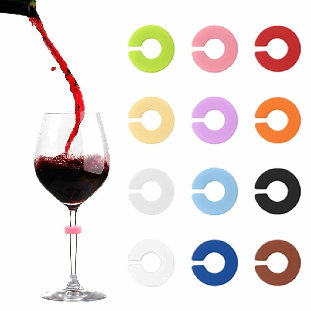 12 шт, силиконовый маркировочный стаканчик для винного бокала, подвесной-круговое маркировочное кольцо