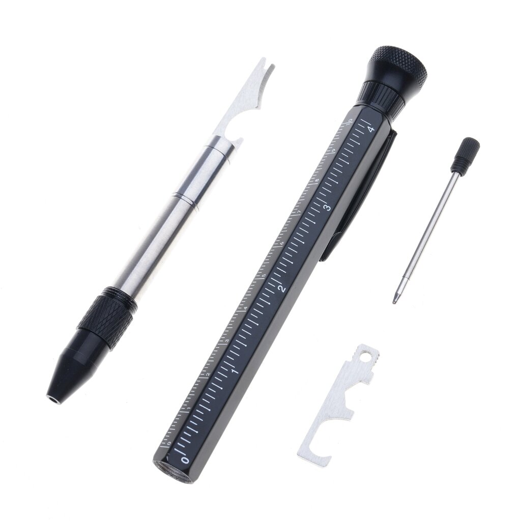 Ручка-Мультитул 14 в 1 со Встроенной Светодиодной Подсветкой Отвертки Ножницы Линейка Открывалка для бутылок Шестигранный Ключ для Ежедневного Использования на открытом воздухе