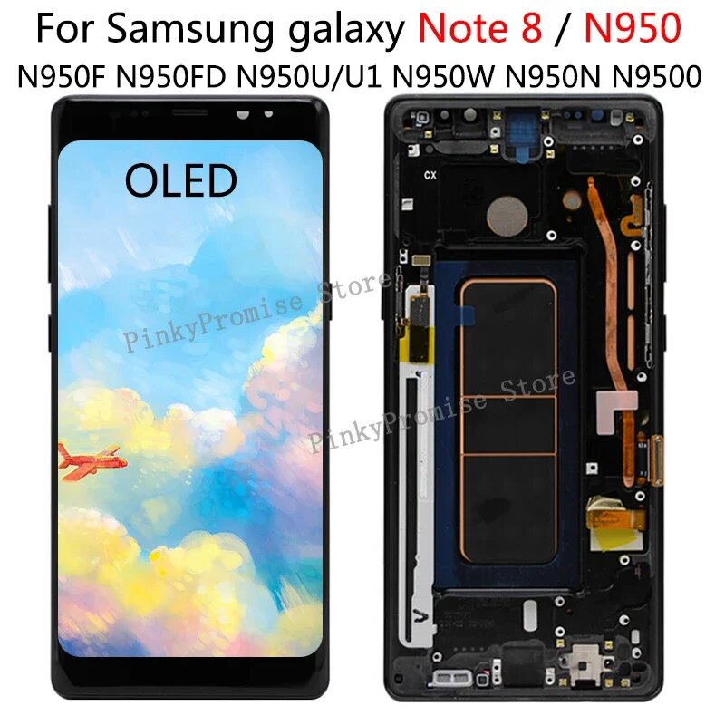 Дисплей Super OLED Note8 для SAMSUNG Galaxy Note 8, ЖК-дисплей N950F N950D N950DS N950U, сенсорный экран, стекло, цифровая замена Black With Frame