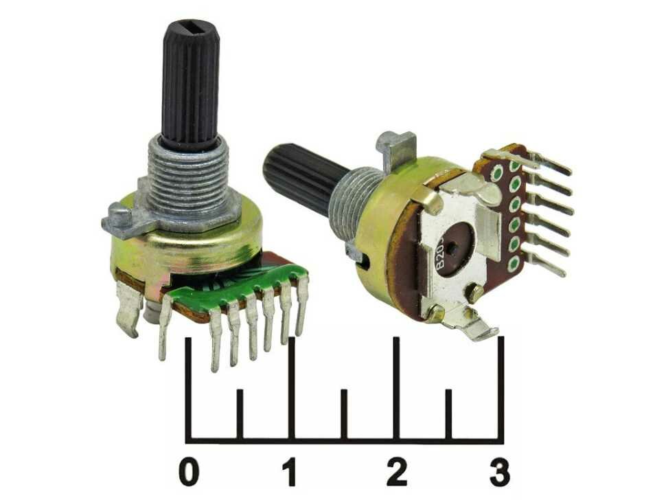 Резистор переменный 2*20 кОм B (6+1pin) F-166KP-1 (+68) (4639B)