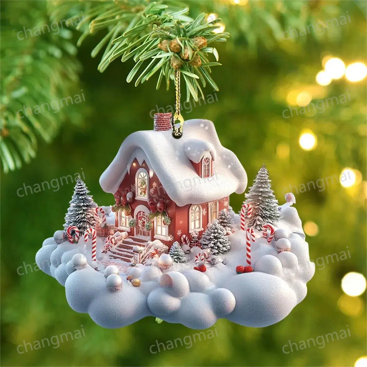 Декоративная елочка, Домик, C, высота 8см, длина 8 см