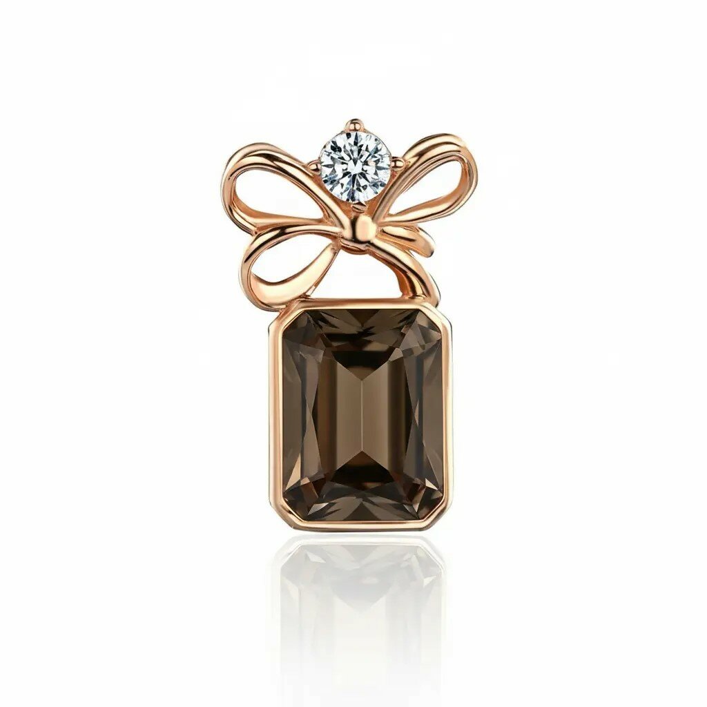 Подвеска, красное золото, 585 проба, раухтопаз, фианит