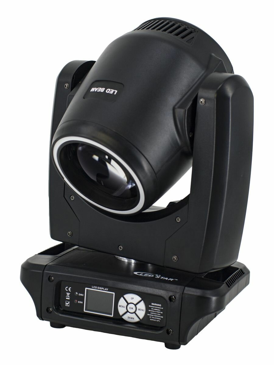 Led Star LED BEAM-100H Вращающаяся светодиодная голова, 100ВТ, Beam, 11 цветов + белый, 18 гобо рисунков, линейный фрост + 7 цветов, 6+24-х гранная призма, Halo эффект