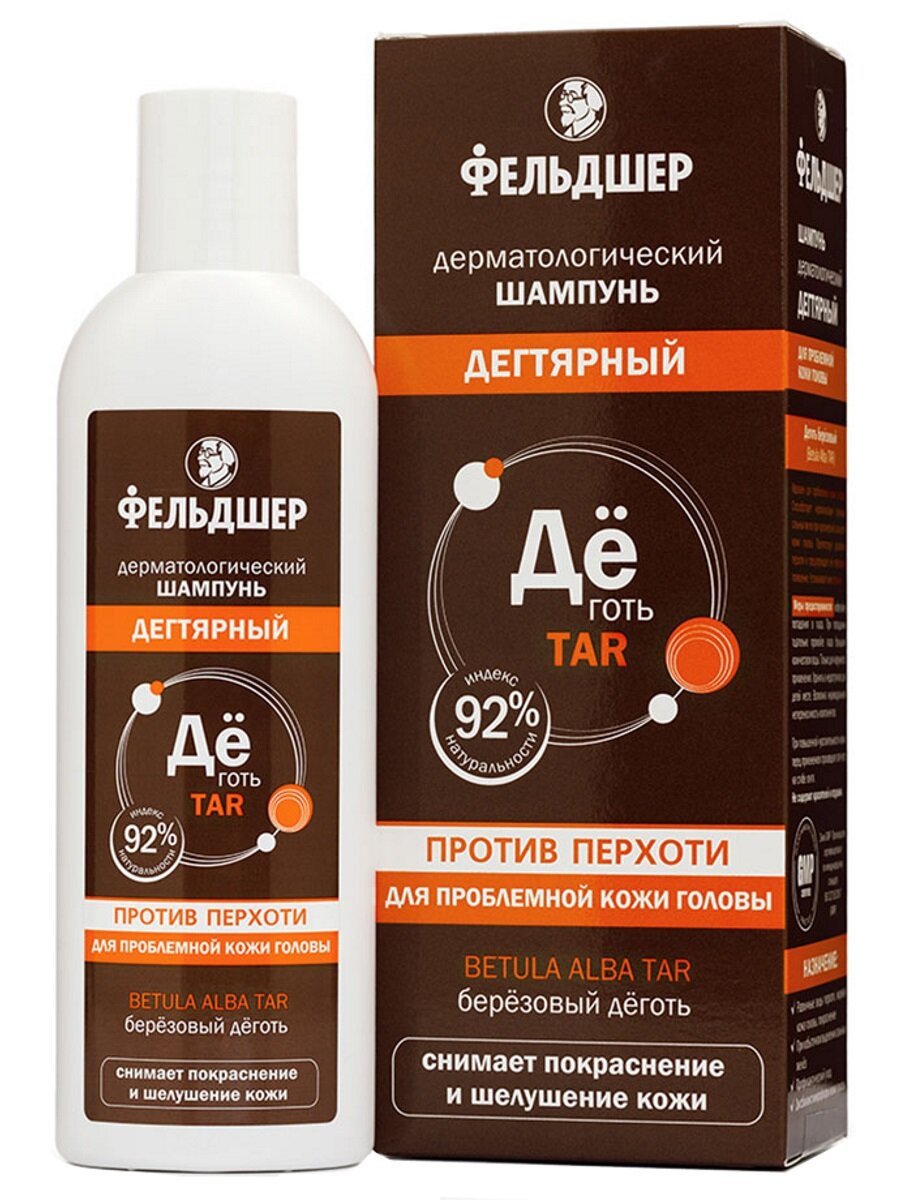 Шампунь для волос против перхоти Фельдшер дерматологический дегтярный 190мл