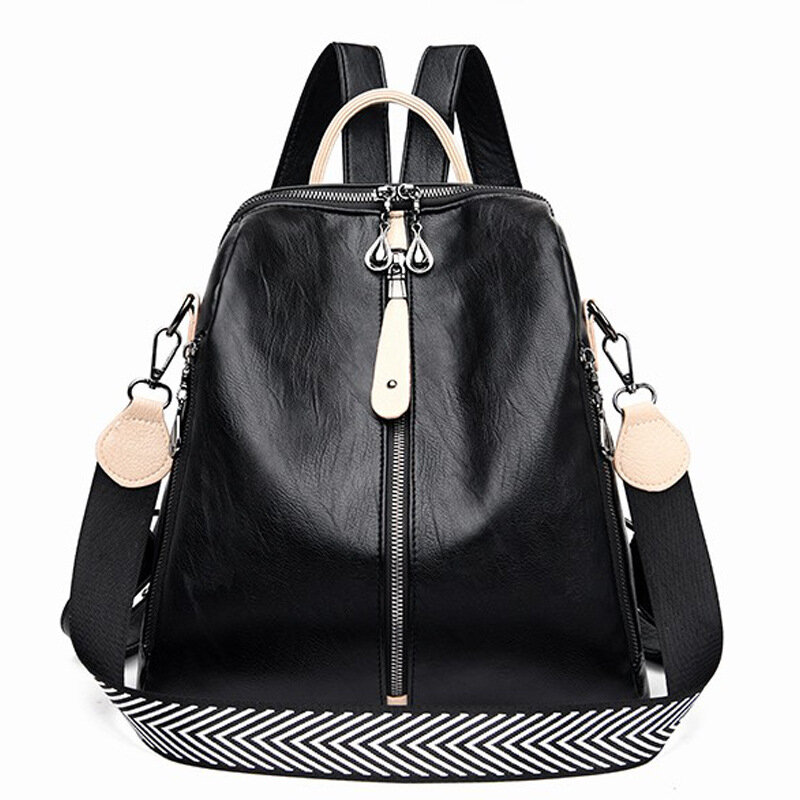 Дизайнерский женский рюкзак из мягкой натуральной кожи, прочный, модный и вместительный дорожный рюкзак, чёрный