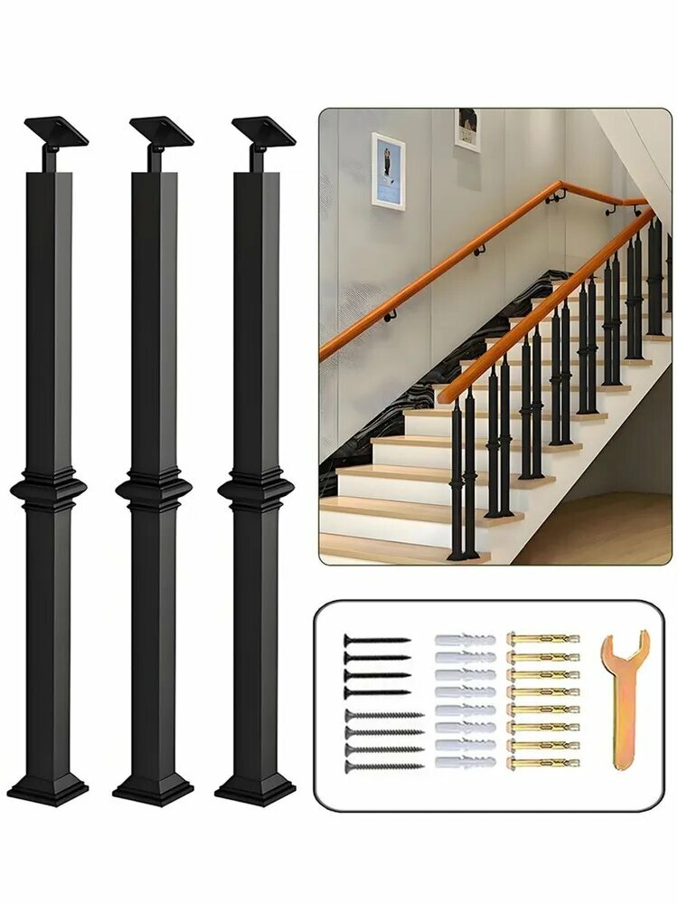 Черные металлические стойки для перил, регулируемые на 270 Для крыльца, бетонных и деревянных ступеней внутренние/наружные работы