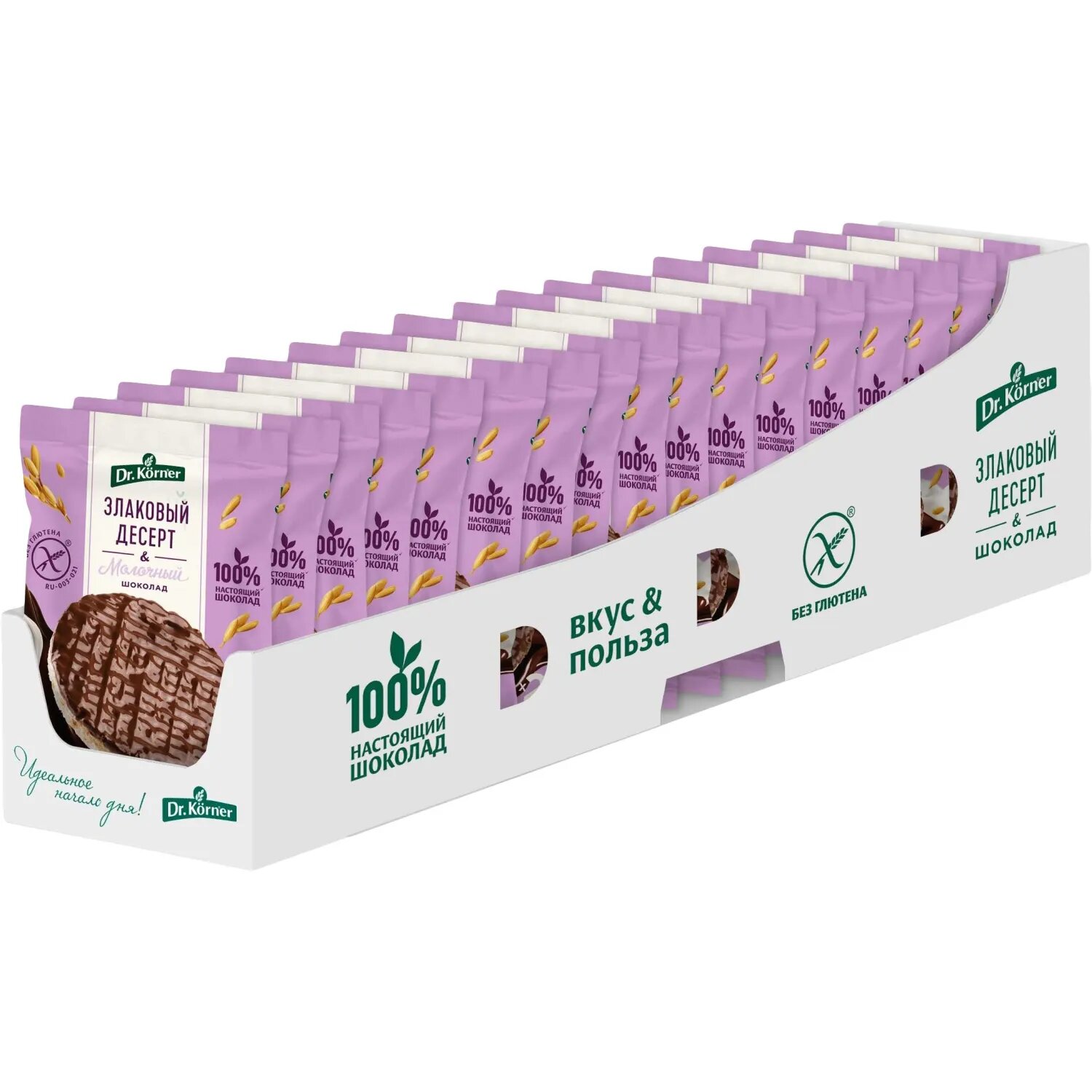 Хлебцы Dr.Korner Злаковый десерт с молочным шоколадом рисовый,34гх17шт/уп
