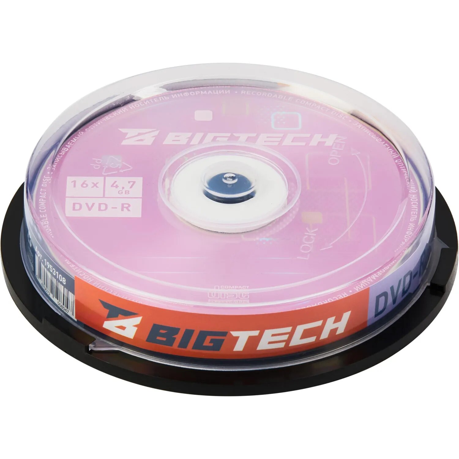 Носители информации Bigtech YDVDRB004 DVD-R 4.7 Гб/16x/10шт/уп cake box