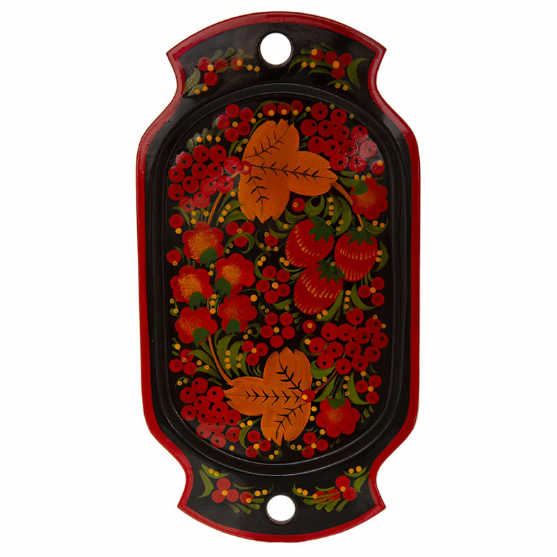 Хохломской деревянный расписной поднос с ручками "Десертный" 28.5 х 15.5 см