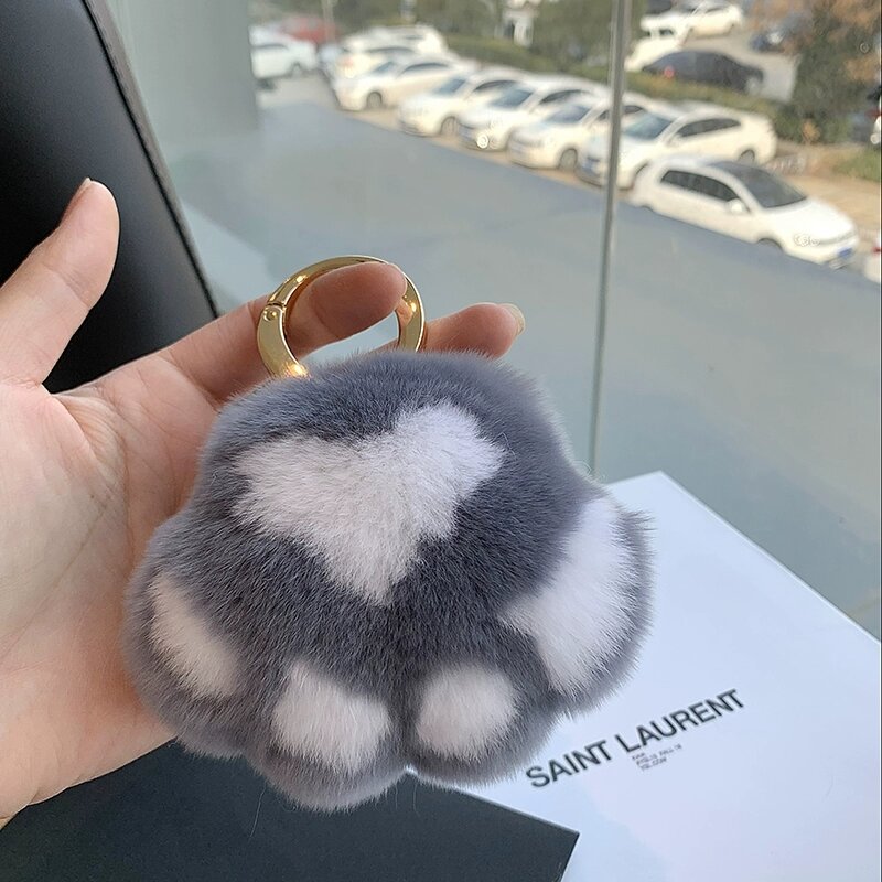 【Маленькая котячья лапка】 Плюшевый брелок-подвеска из меха кролика рекс, милый и изысканный, для женщин, популярный