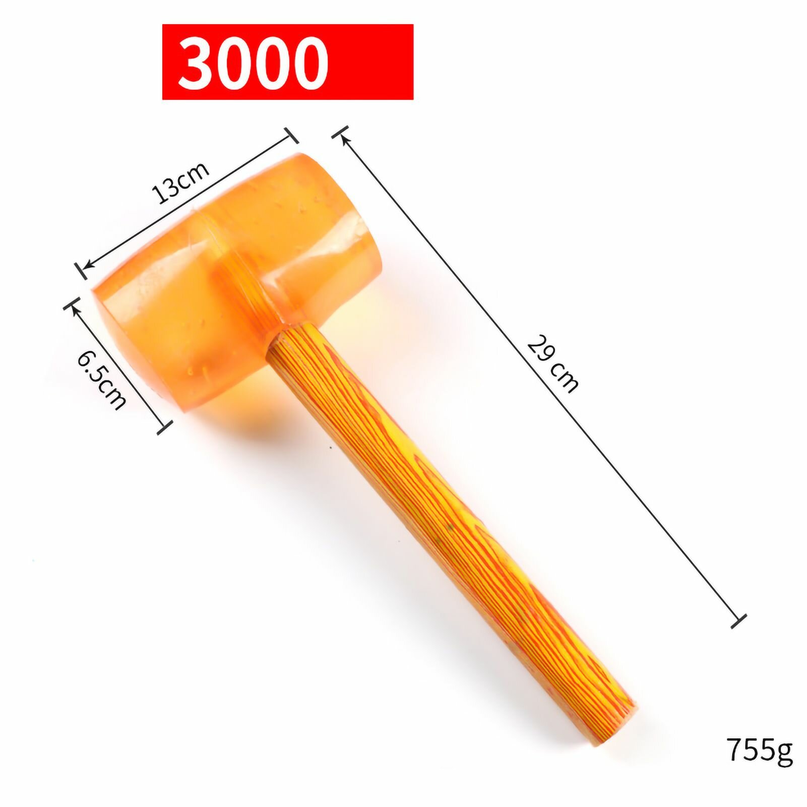 Резиновый молоток 7 см с деревянной ручкой, прозрачный, сверхпрочный, тип 3000, идеально подходит для укладки полов, плитки и мебели.