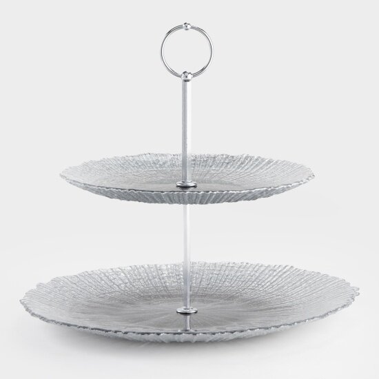 Подставка для пирожных Anna Lafarg Avila 2 яруса, 21х28/26 см, стекло/металл, серебристо-серый (ANLAF-5648/9-1909038)