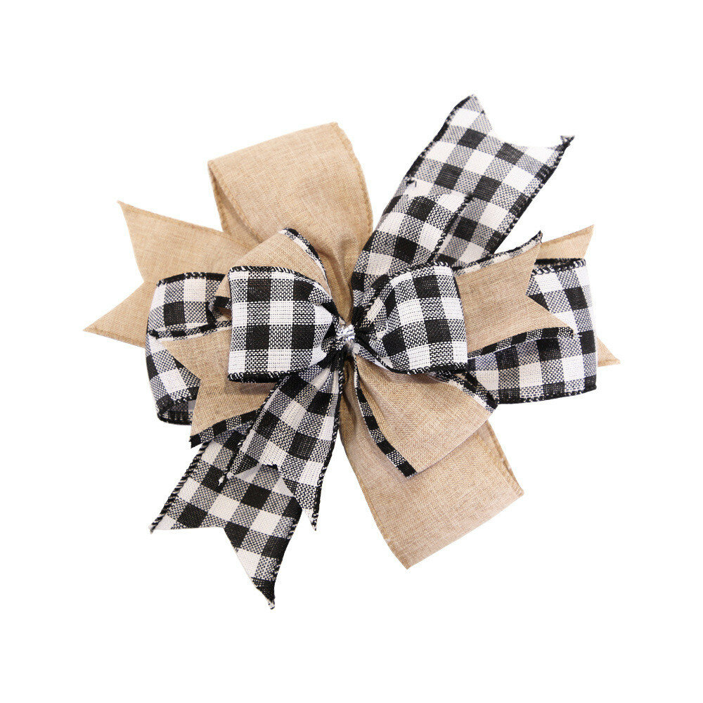 Красный Плюшевый Рождественский Бантик и Классический Льняной Бантик в Клетку для Элегантного Праздничного Декора