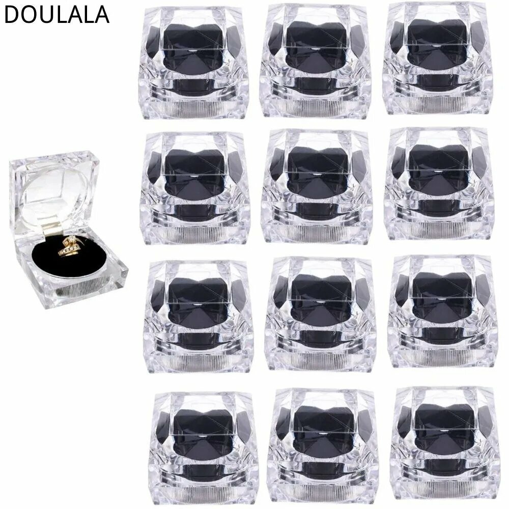 DOULALA Шкатулка Декоративная Прозрачные Хрустальные Подарочные Коробки Для Колец, 12 Шт.