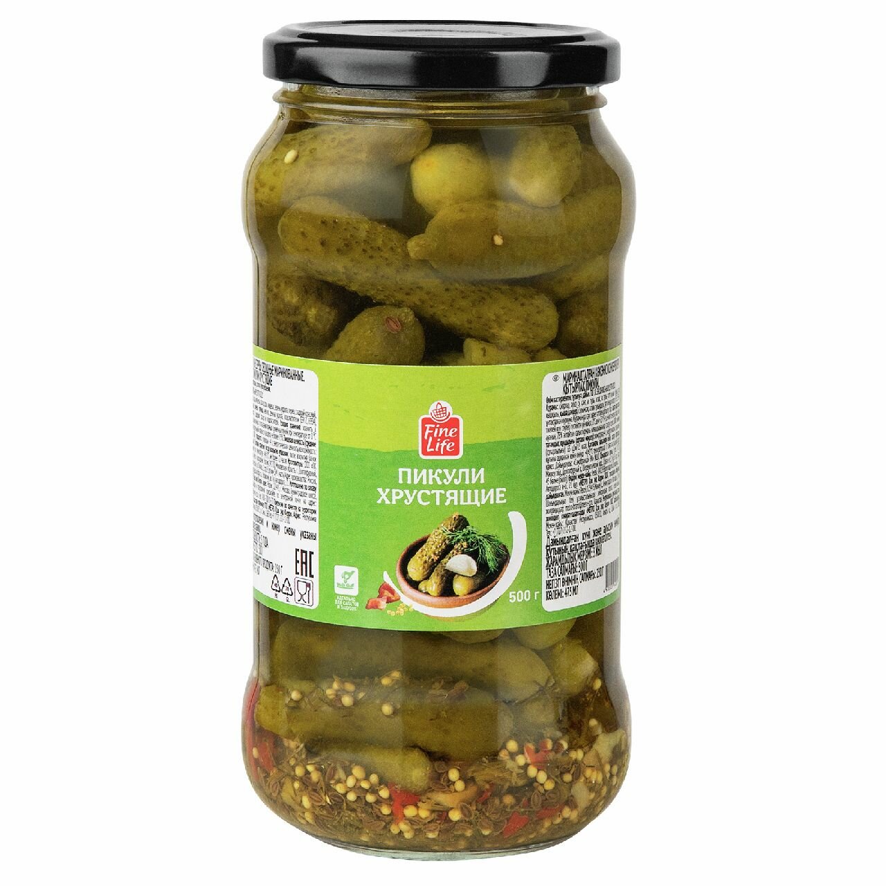 Fine Life Огурцы маринованные Хрустящие пикули, 500г
