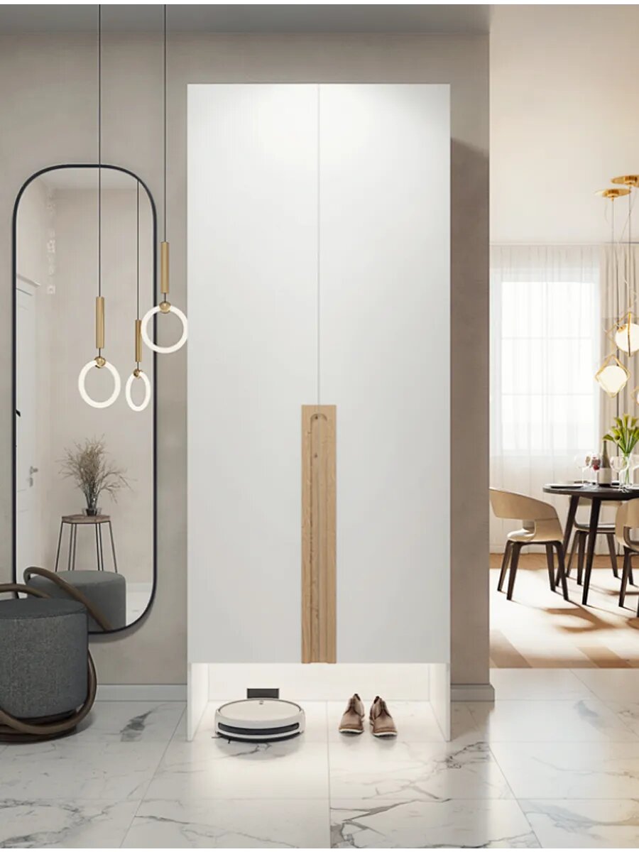 Casa Mia 80х210х60 см. Детский шкаф для одежды в прихожую 2-дверный с подсветкой и штангой, белый, ручка из массива дуба