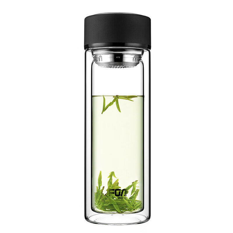 Fuguang Double-Layer Heat-Resistant Cup, Tea Strainer Style Glass Cup, Tea Infuser, Office Water Bottle, Portable Glass Tea Cup for Men And Women, Glass Tea Set